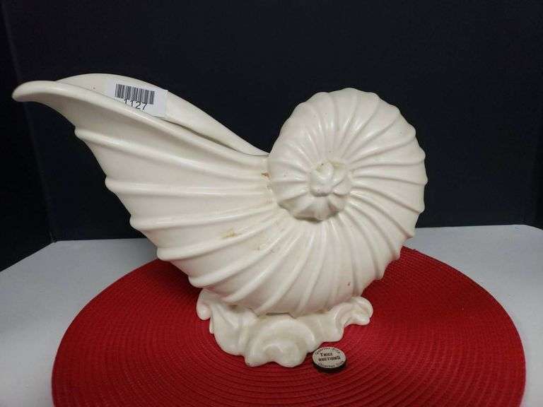 Nautilus Shell-Shaped Ceramic Pitcher with Decorative Base - Trice Auctions