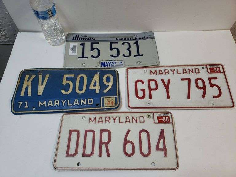 Collection of 4 License Plates from Maryland and Illinois - Trice Auctions