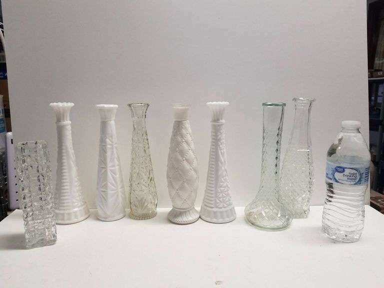 Collection of Assorted White and Clear Decorative Glass Vases - Trice Auctions