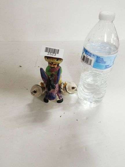 Colorful Ceramic Figurine with Donkey and Matching Salt and Pepper ...