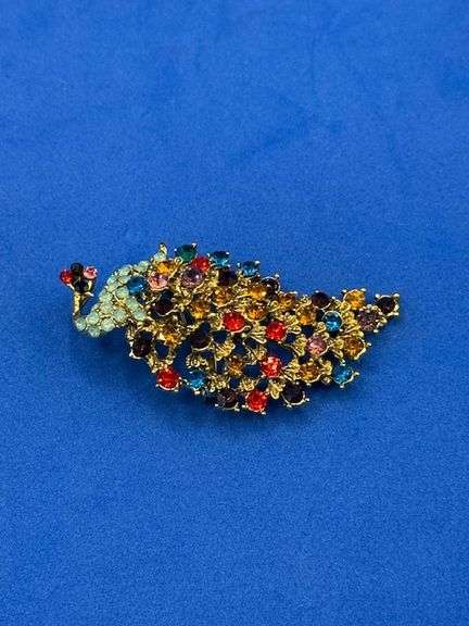 Fancy Multicolored PEACOCK Bird Brooch - Trice Auctions