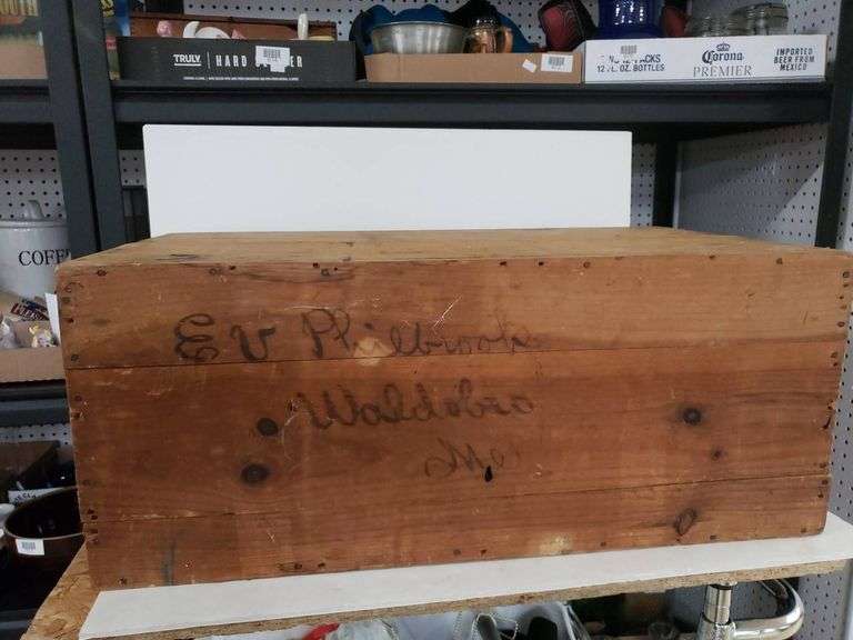 Large Hinged Wooden Box With Handwritten Markings - Trice Auctions