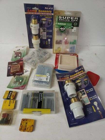 Assortment of Electrical and Hardware Items Including Lamp Sensors and Fuses - Trice Auctions
