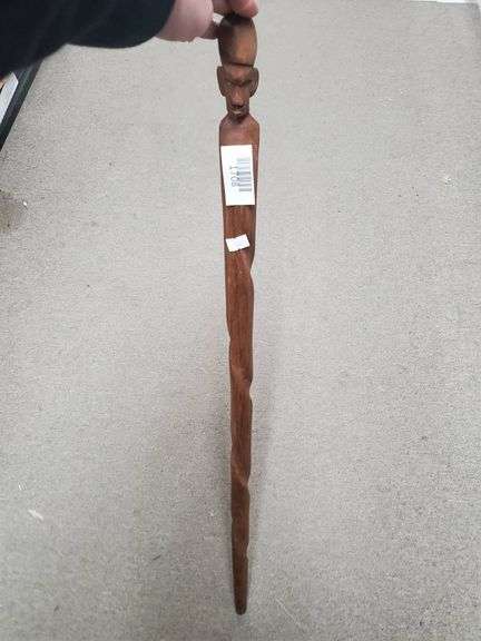 Carved Staff With Intricate Human-Like Motif Handle - Trice Auctions