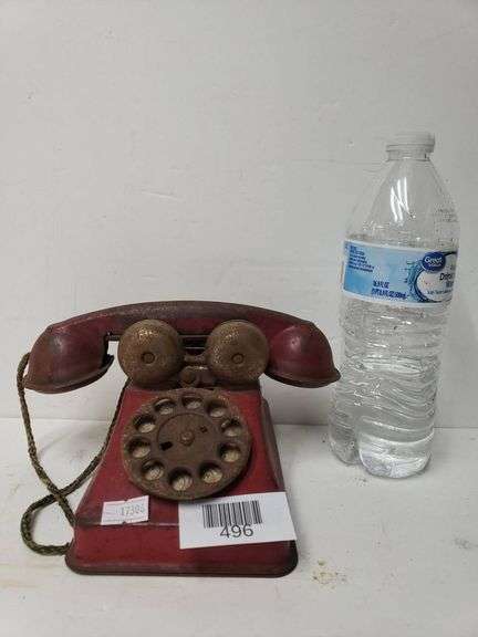 Red Metal Rotary Dial Toy Telephone with Corded Handset - Trice Auctions