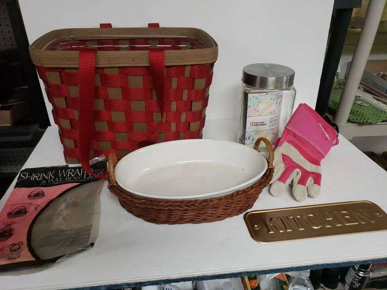 Collection Including Basket, Glass Canister, and Kitchen Decor Items - Trice Auctions