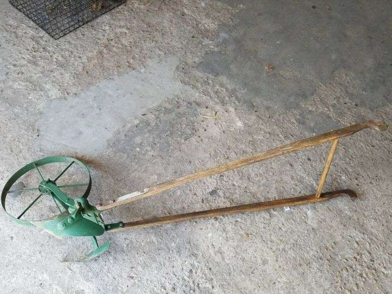 Manual Green Push Cultivator With Metal Wheel and Plow Blades - Trice ...