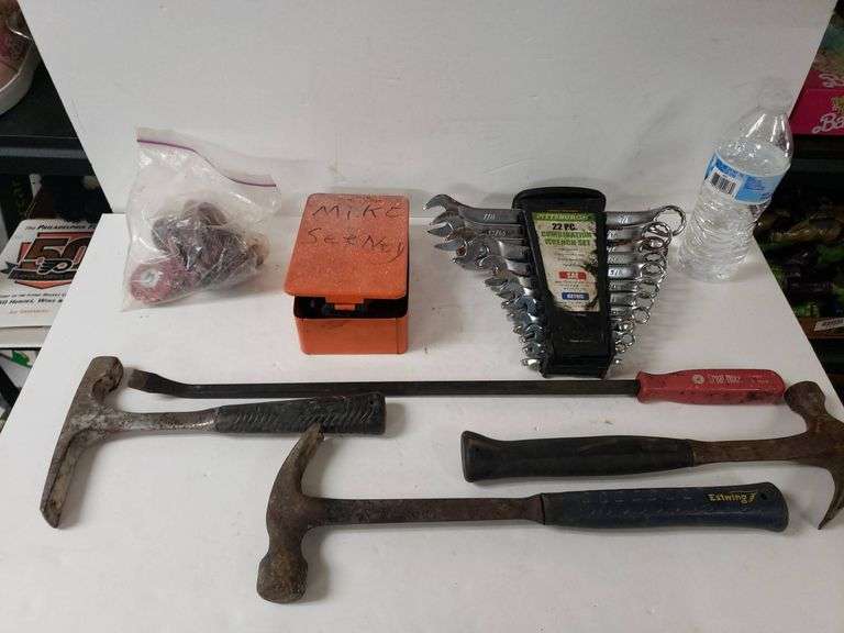 Assorted Hand Tools Including Hammers, Wrench Set, and Accessories ...