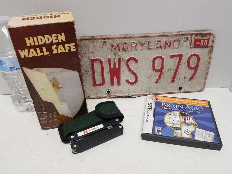 Maryland License Plate, Hidden Wall Safe, Multi-Tool, and DS Game Lot ...