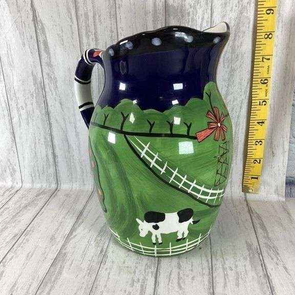 Farm Scene Patriotic Water Pitcher - No Flaws - Trice Auctions