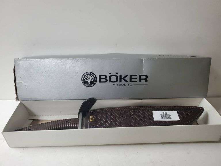 Boker Fixed Blade Knife with Leather Sheath and Original Box - Trice ...