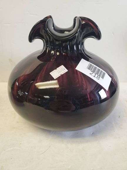 Purple Glass Vase With Unique Flared Rim Design - Trice Auctions