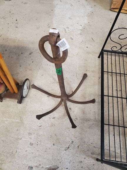 Iron Farm Tool with Ring Handle and Multi-Pronged Base - Trice Auctions