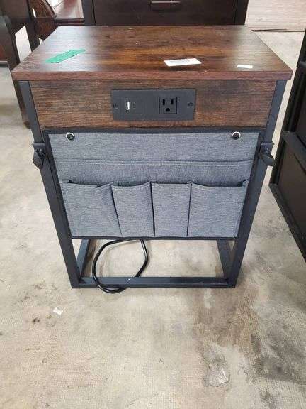Side Table With Integrated Power Outlet and Storage Pouches - Trice ...