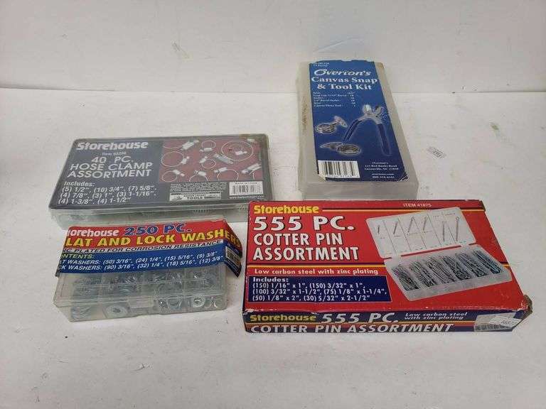Lot of Assorted Tools and Hardware Kits Including Hose Clamps and Cotter Pins - Trice Auctions