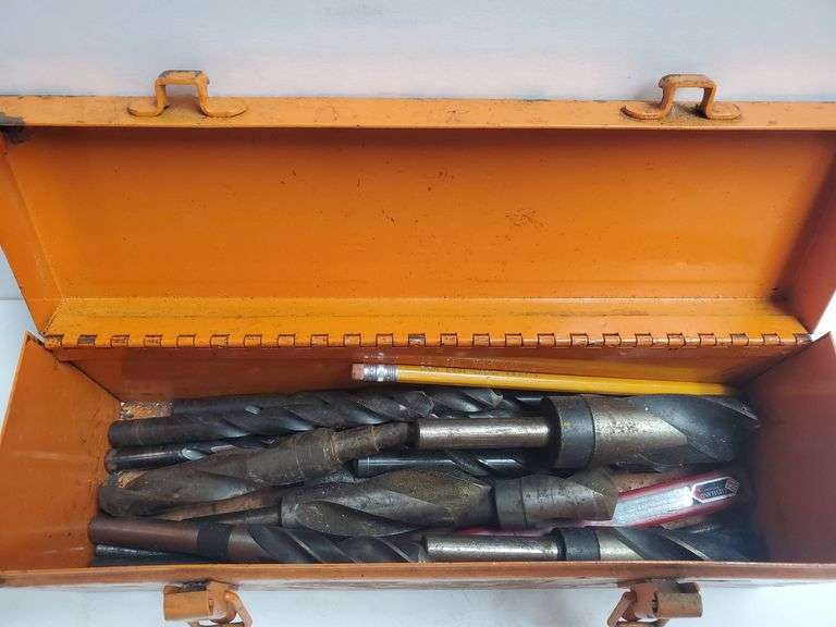 Metal Toolbox With Drill Bits and Tools - Trice Auctions