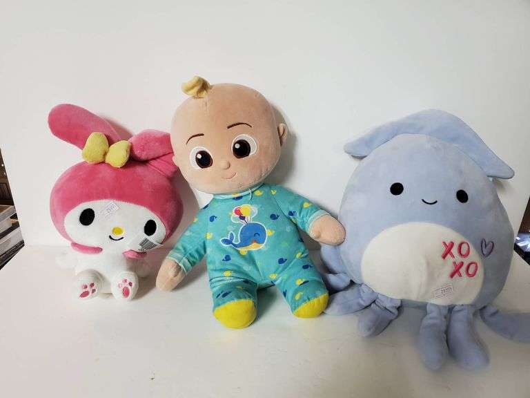 3 Plush Toys Including Octopus, Pink Rabbit, and Baby Doll - Trice Auctions