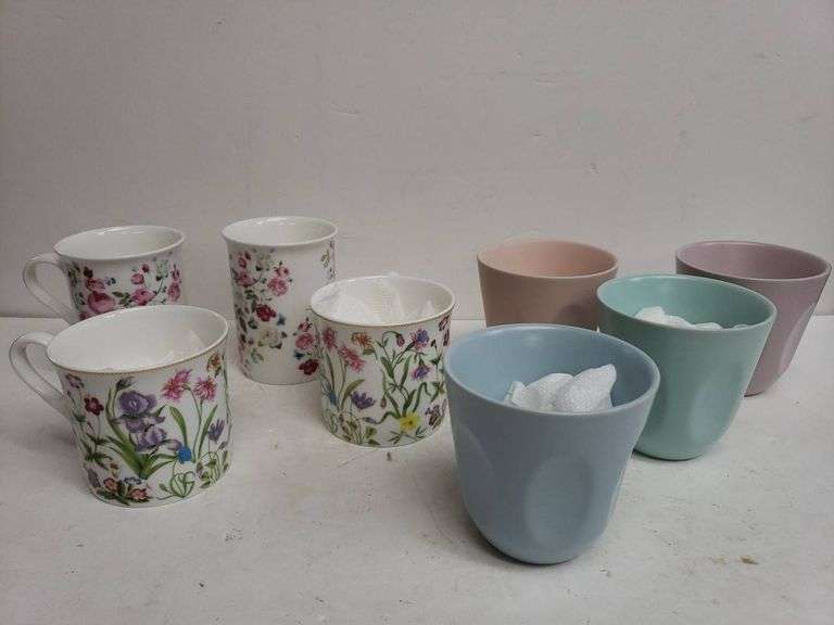 Set of 8 Cups Including Grace Bone China Floral and Solid Pastel ...