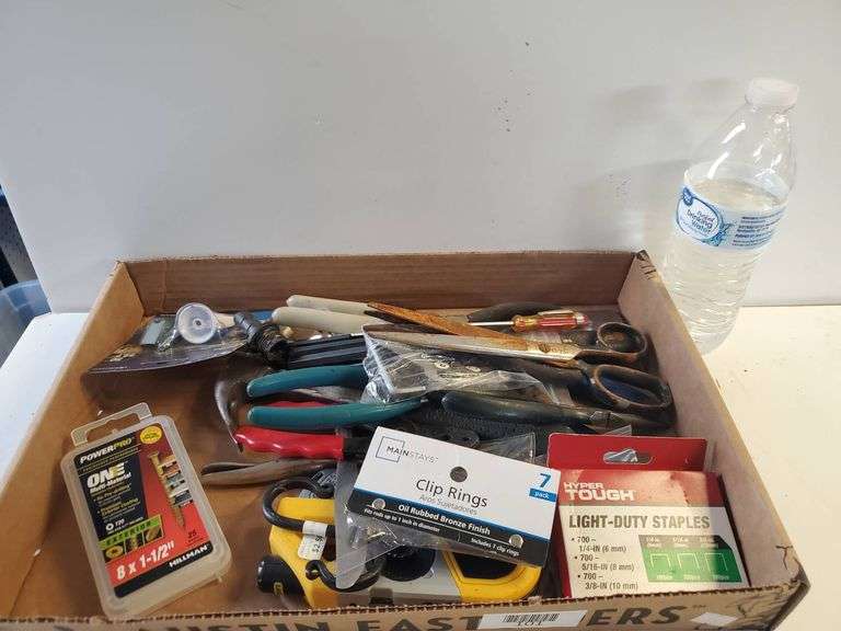 Assorted Hand Tools and Fasteners in Box - Trice Auctions