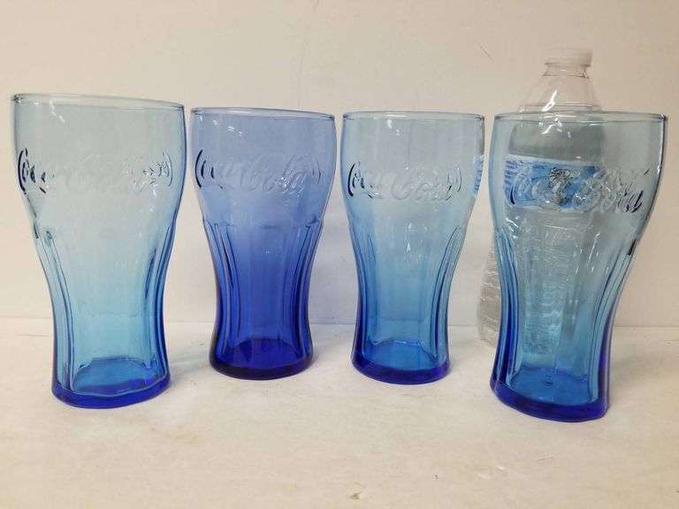 4 Piece Lot of Blue Coca-Cola Glasses - Trice Auctions