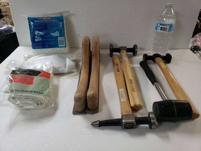 Auto Body Hammers, Files and Fiberglass Cloth Set - Trice Auctions