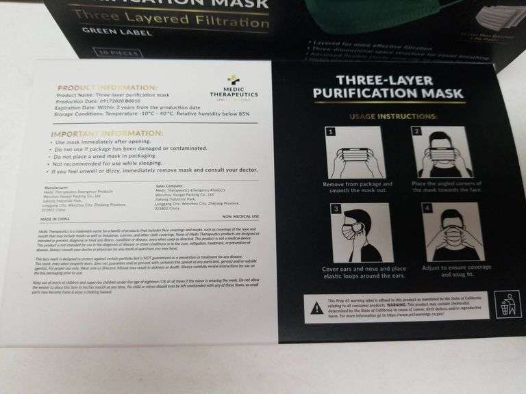 6 Piece Lot of Medic Therapeutics 3-Layer Purification Masks, Green ...