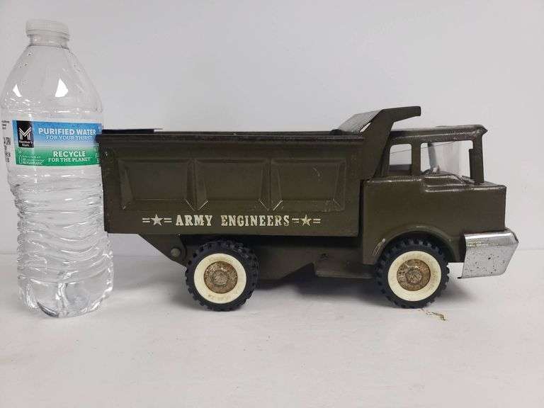 Army Engineers Metal Toy Dump Truck with Tipping Bed - Trice Auctions