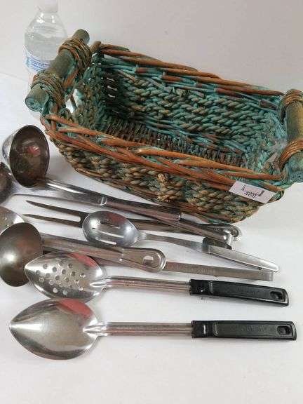 Woven Basket With Assorted Cooking Utensils - Trice Auctions
