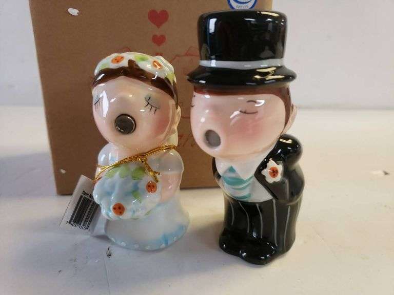 Bride and Groom Ceramic Salt and Pepper Shakers with Original Box ...