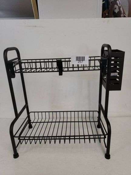 Two-Tier Metal Shelf Organizer with Side Compartment - Trice Auctions