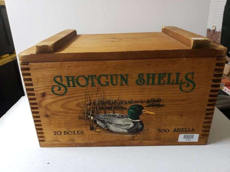 Decorative Shotgun Shell Storage Box with Duck Illustration - Trice Auctions