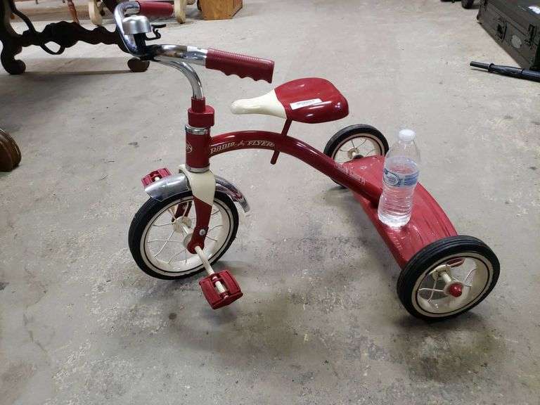 Metal Tricycle with Red and White Design and Rear Platform - Trice Auctions