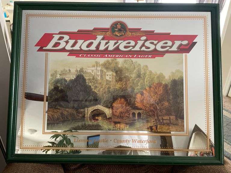 Large Budweiser Beer Mirror Lismore Castle 34”x26” - Trice Auctions
