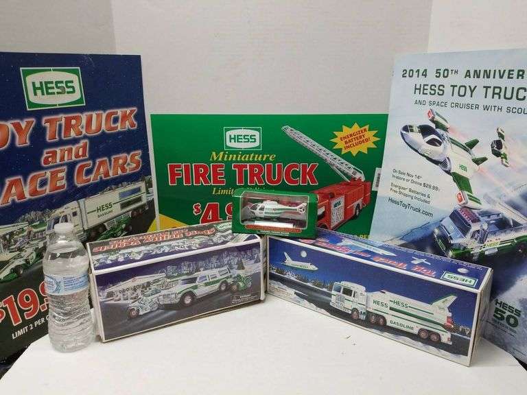 6 Piece Hess Lot Featuring Trucks, Helicopter, and Collectible Signs ...