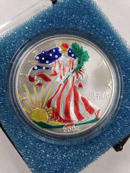 2002 American Silver Eagle Colorized 1 oz Coin in Protective Case ...