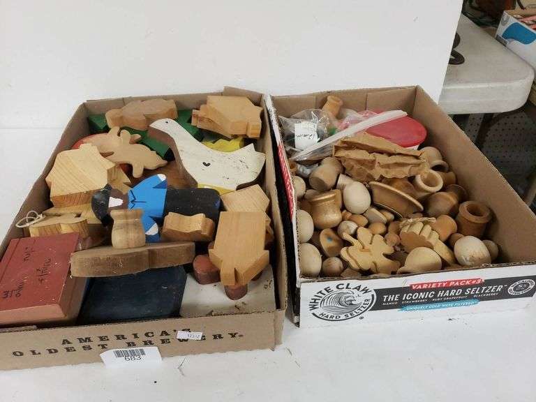 Craft and Decorative Wooden Pieces in Two Boxes - Trice Auctions