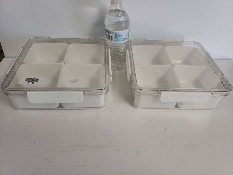 2 Plastic Storage Containers With Divided Compartments and Clear Lids ...