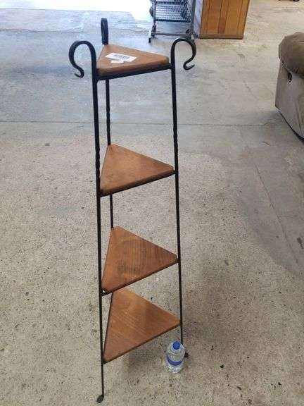 Four-Tier Metal and Wood Corner Shelf With Triangular Shelves - Trice ...