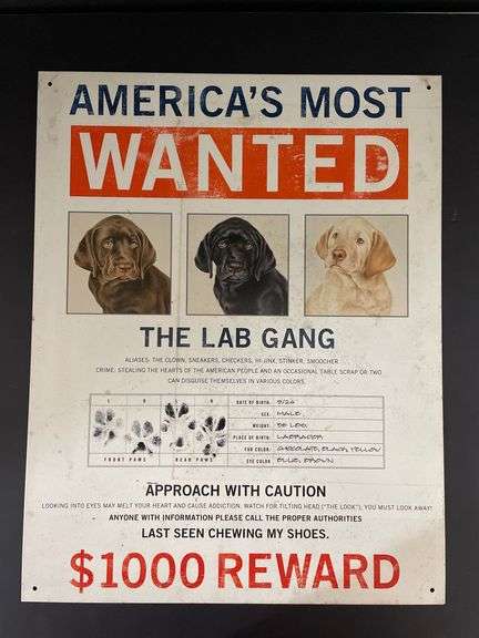 Americas Most Wanted Metal Sign “The Lab Gang” - Trice Auctions