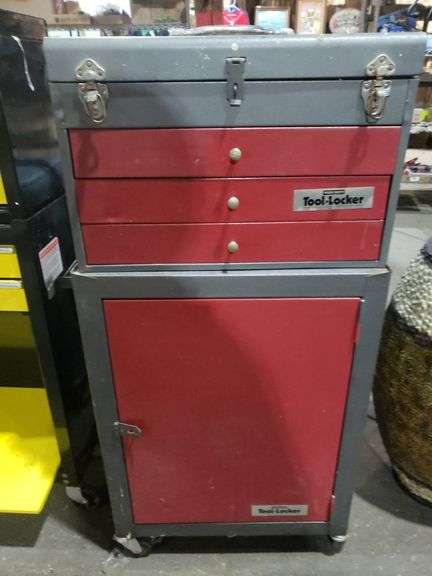 Red and Gray Metal Tool Locker with Assorted Tools and Accessories ...