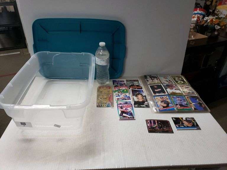 Trading Cards with Plastic Storage Bin and Pinball Toy - Trice Auctions