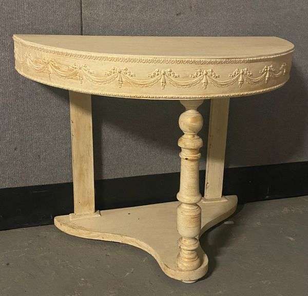 Rustic White Half Moon Occassional Table - Tullochs Auctions