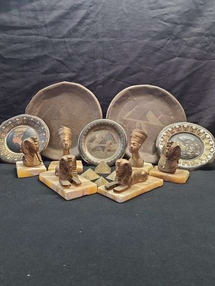 Lot of Assorted Vintage Egyptian Decor - Small Busts, Brass Pyramids ...