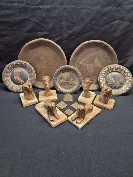 Lot of Assorted Vintage Egyptian Decor - Small Busts, Brass Pyramids ...