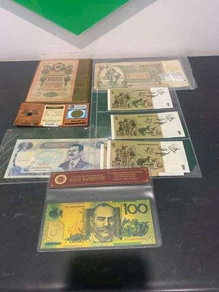 1x $100 Gold Foil Note,1x 1919 5000 Ruble Russian Banknote, 1x 1909 ...