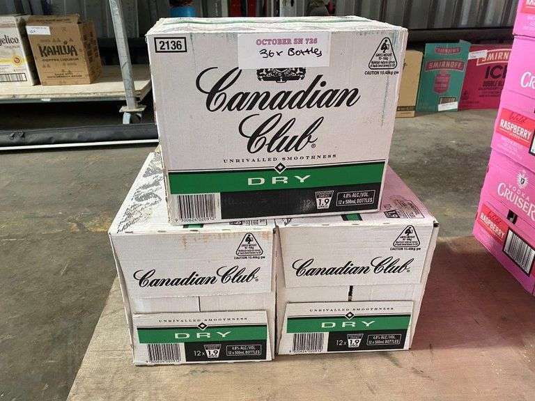 36x Bottles 500ml Canadian Club Dry - TVAA Pty Ltd T/A Tomkins Valuers ...