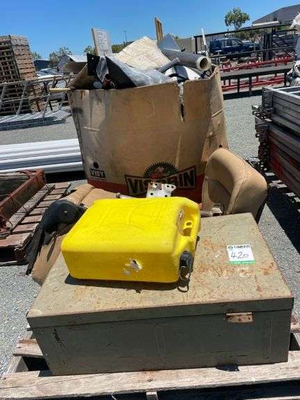 Metal Storage Box, 2x Car Seats, Cardboard Box Motorbike/Inboard Parts ...