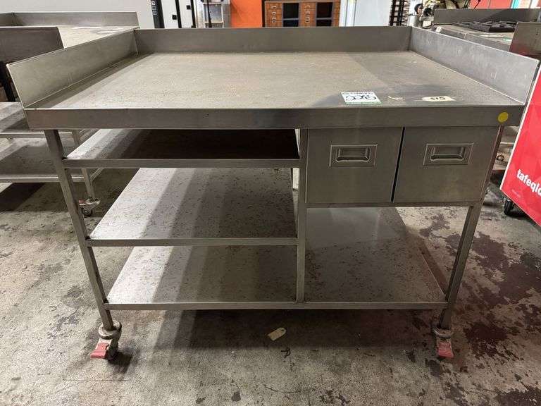 Mobile Stainless Steel Prep Bench with Shelves & Drawers 1205 x 910mm ...