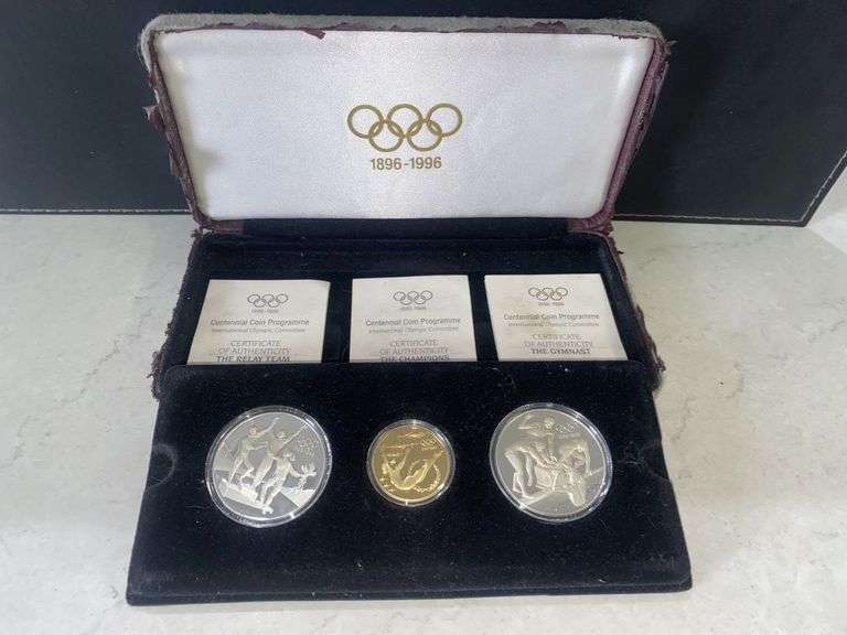 22ct Gold & 2x Silver 1896-1996 Olympic Coin Set - Royal Australian ...