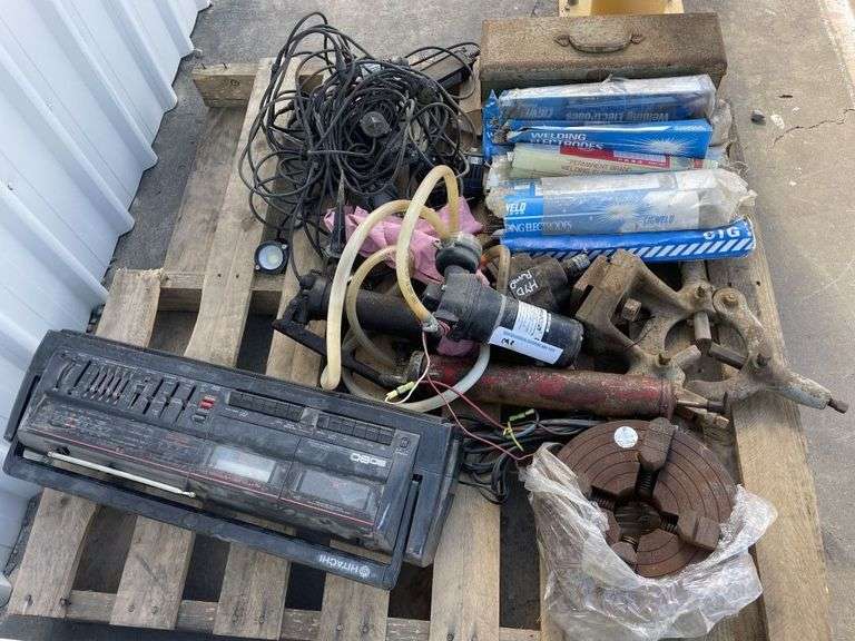 Pallet inc Lathe Chuck, Pipe Vice, Welding Rods, Grease Pumps etc ...
